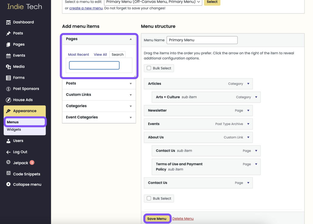 How to update the Menu